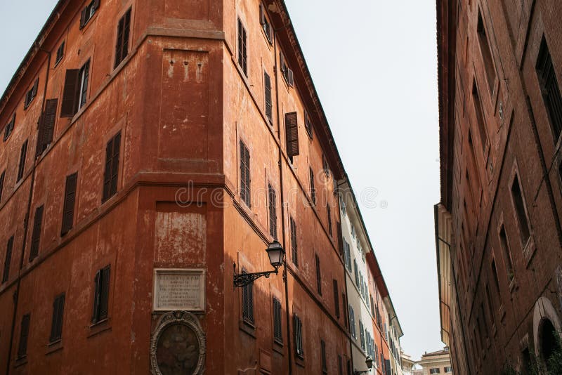 Textured Colourful Facade of Old Building in Rome, Italy Stock Photo ...
