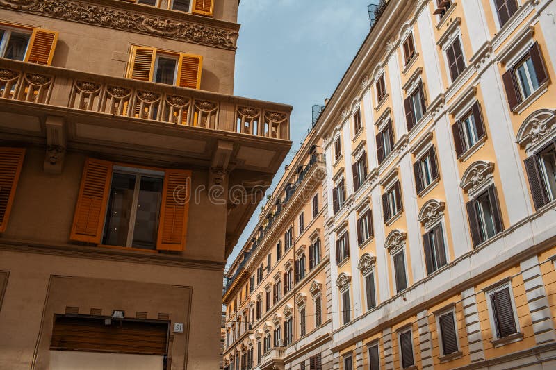 Textured Colourful Facade of Old Building in Rome, Italy Stock Image ...