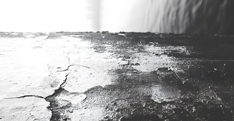 Textured Concrete Surface with Cracks and Water Reflections Black and ...