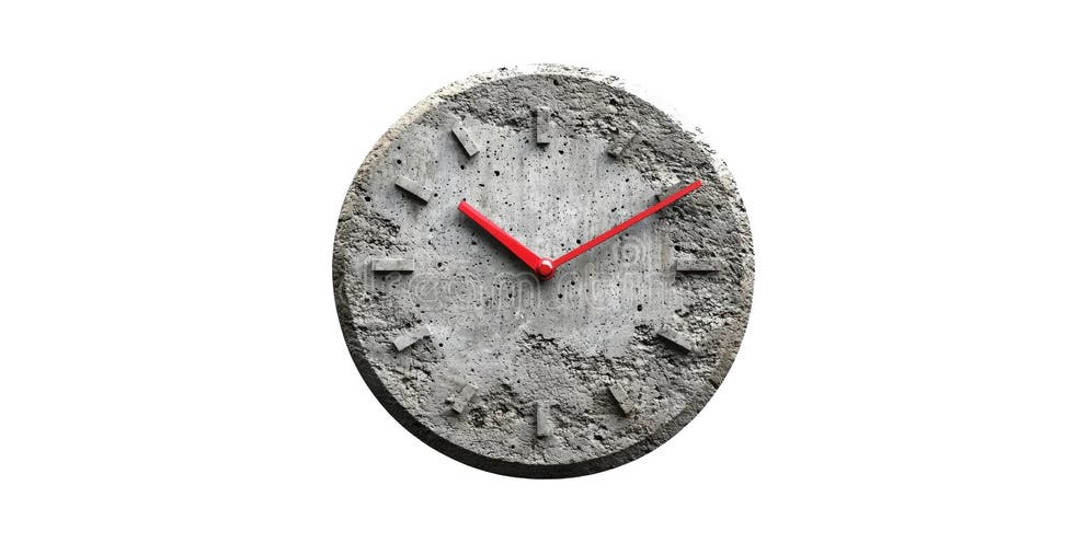 Textured Concrete Wall Clock with Red Hands Isolated on Transparent ...