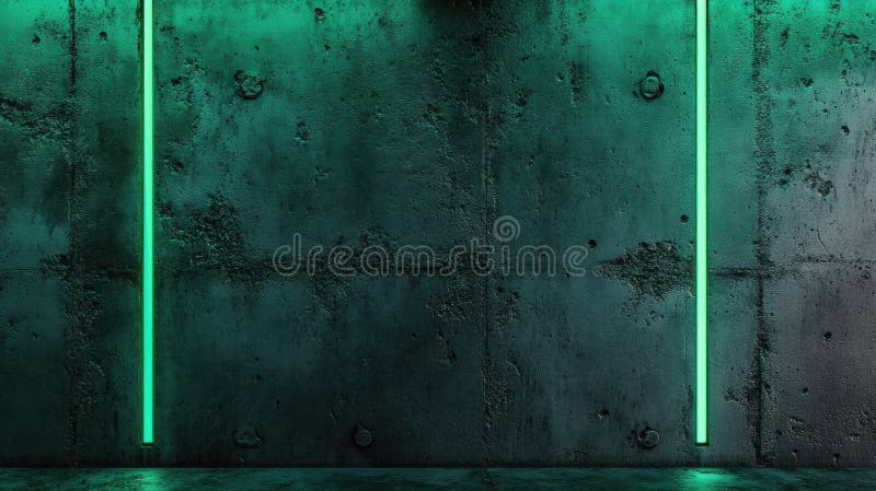 Textured Concrete Wall Illuminated with Vertical Neon Green Lights ...