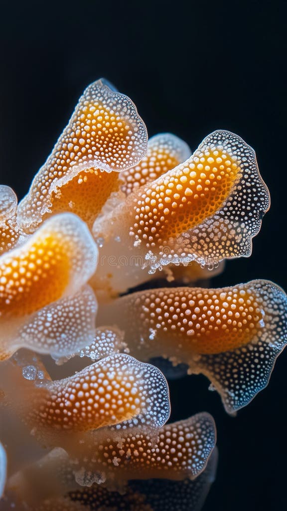 A Textured Coral with Amber Polyps and a Translucent Outer Membrane ...