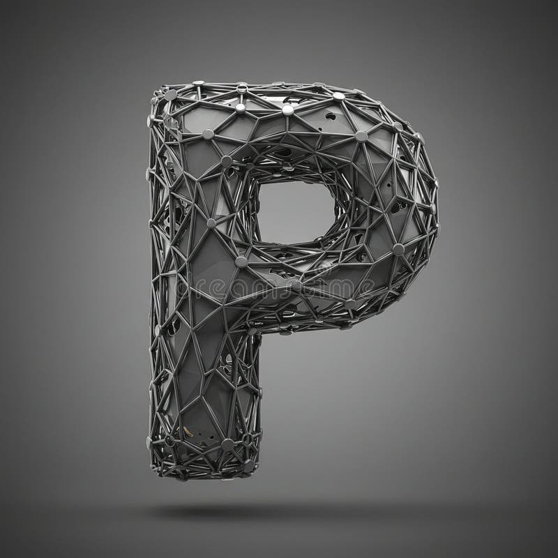 Textured 3D Letter "P" Composed of Interconnected Metallic Rods and ...