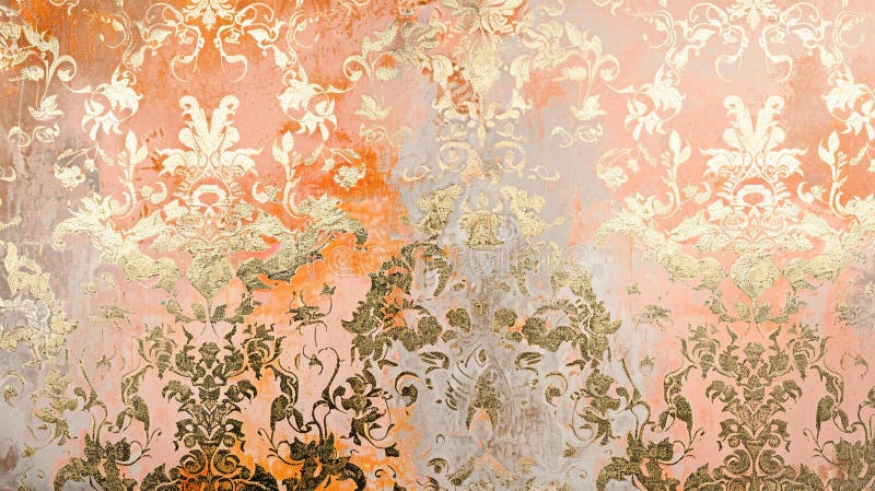 Elegant Peach Gold Damask Pattern Watercolor Texture Background Design ...