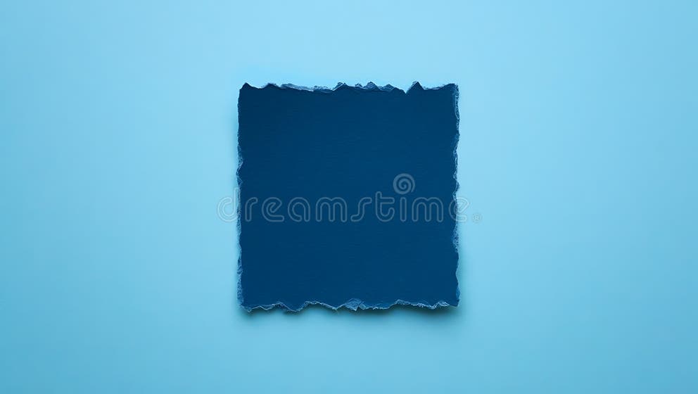 A Torn Piece of Deep Blue Paper Rests on a Light Blue Background Stock ...