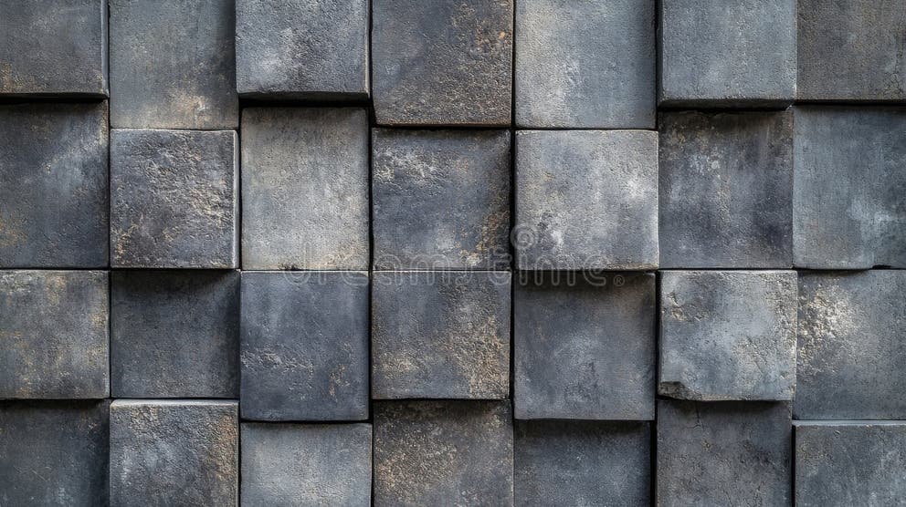 Textured Dark Gray and Black Square Block Wall Stock Illustration ...