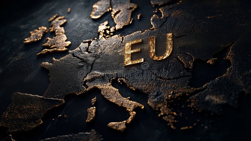 Dark Map of European Union, with Text EU on the Dense Texture ...