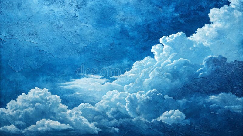 Textured Deep Blue Abstract Background with Fluffy White Clouds and ...