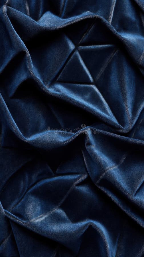Textured Deep Blue Velvet Fabric Drapes Elegantly, Creating a Luxurious ...