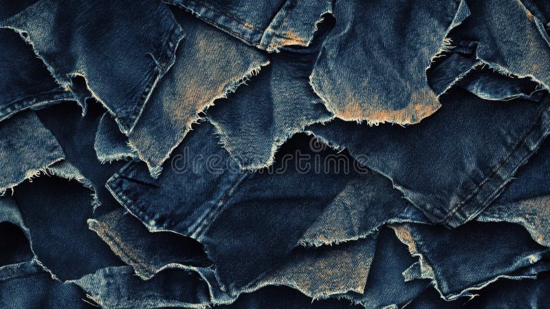Textured Denim Fabric Patches Background with Frayed Edges Stock Image ...