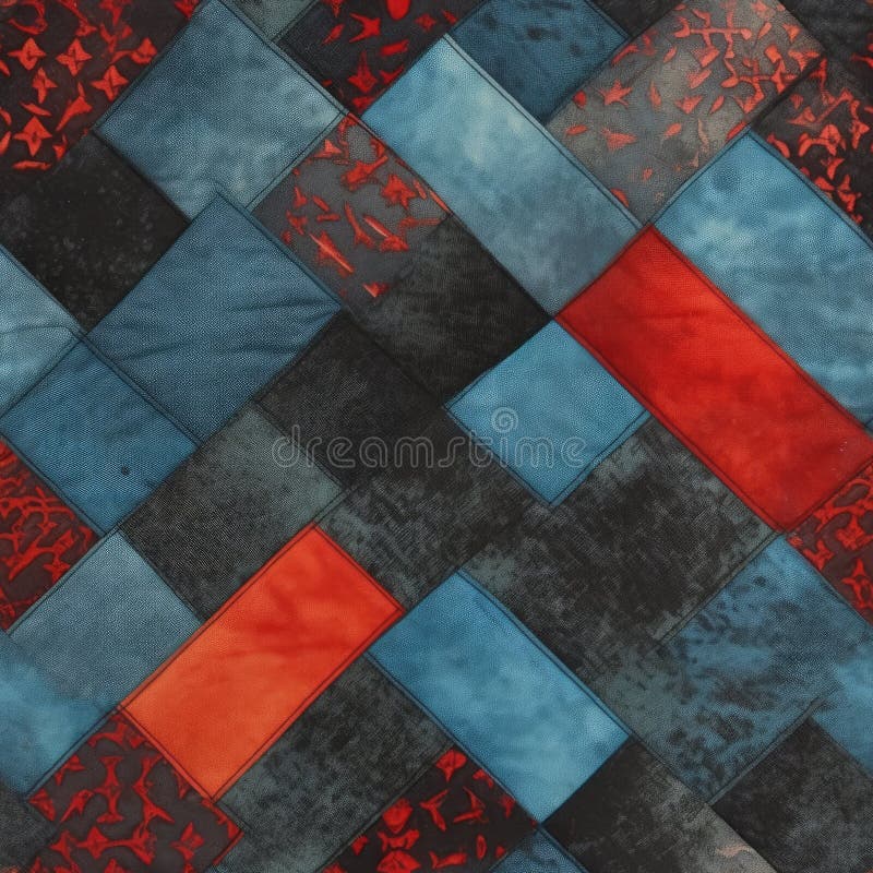 Textured Denim Quilt Pattern with Red Accents Stock Image - Image of ...