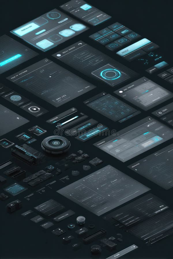 Textured Digital UI Design System Components, Buttons, Widgets, Labels, Windows, Stock ...