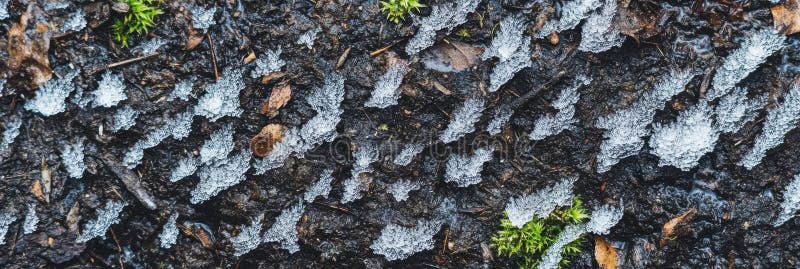 Textured Earth with Melting Snow and Emerging Greenery in Early Spring ...