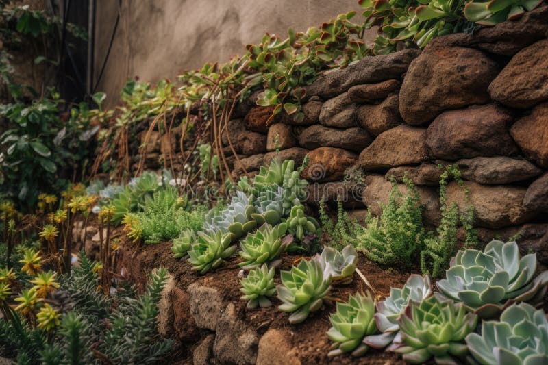 Textured and Earthy Wall Garden with Succulent Accents Stock ...