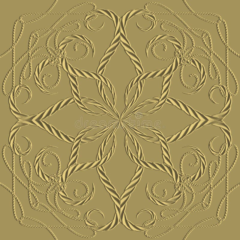 Textured Emboss Ropes 3d Seamless Pattern. Floral Embossed Golden 3d ...