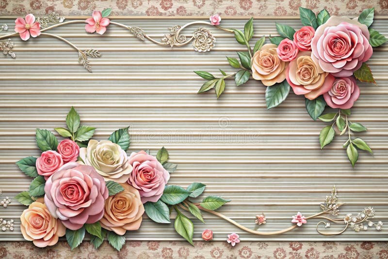 Textured Emboss Striped Floral 3D Pattern Background Illustration with ...