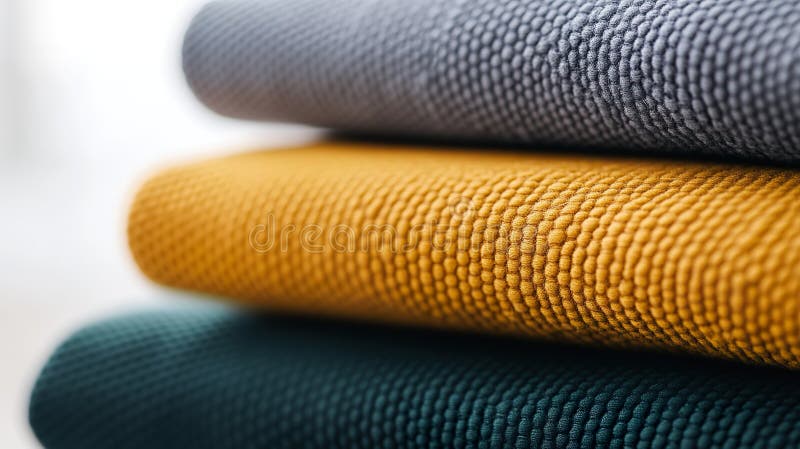 Textured Fabric Stacks in Gray, Yellow, and Green Tones Stock Photo ...