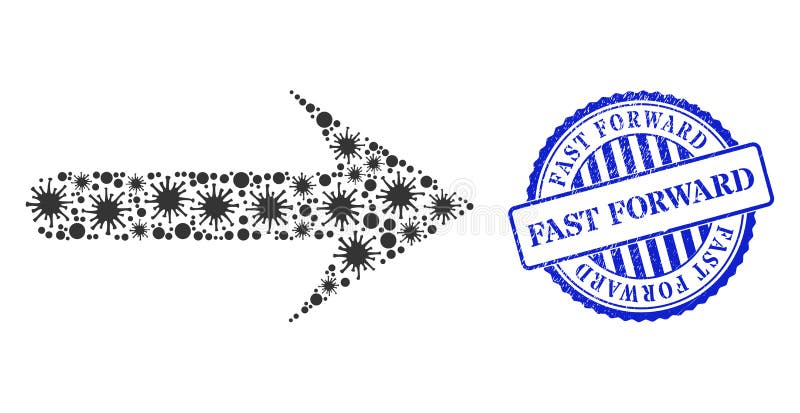 Textured Fast Forward Stamp and Virus Forward Arrow Collage Icon Stock ...