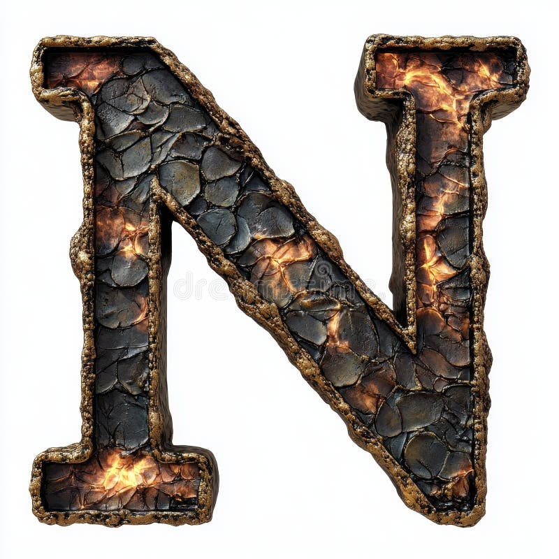 A Textured, Fiery Letter "N" with a Rugged, Stone-like Appearance Stock ...