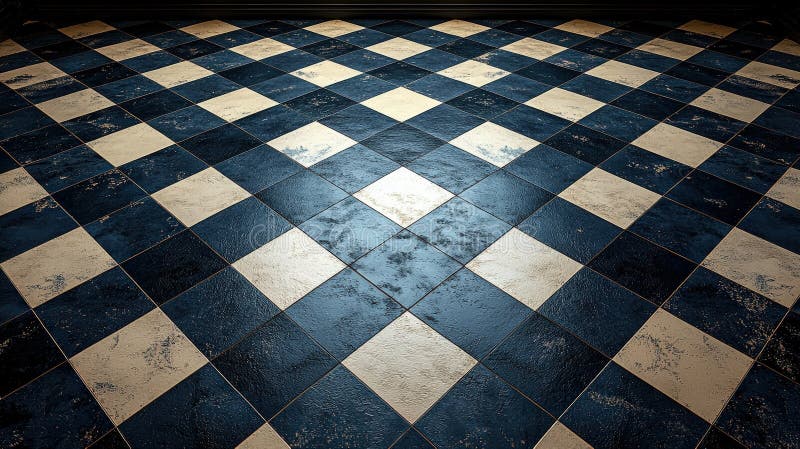 Textured Floor with Dark and Light Tiles in a Diagonal Checkered ...