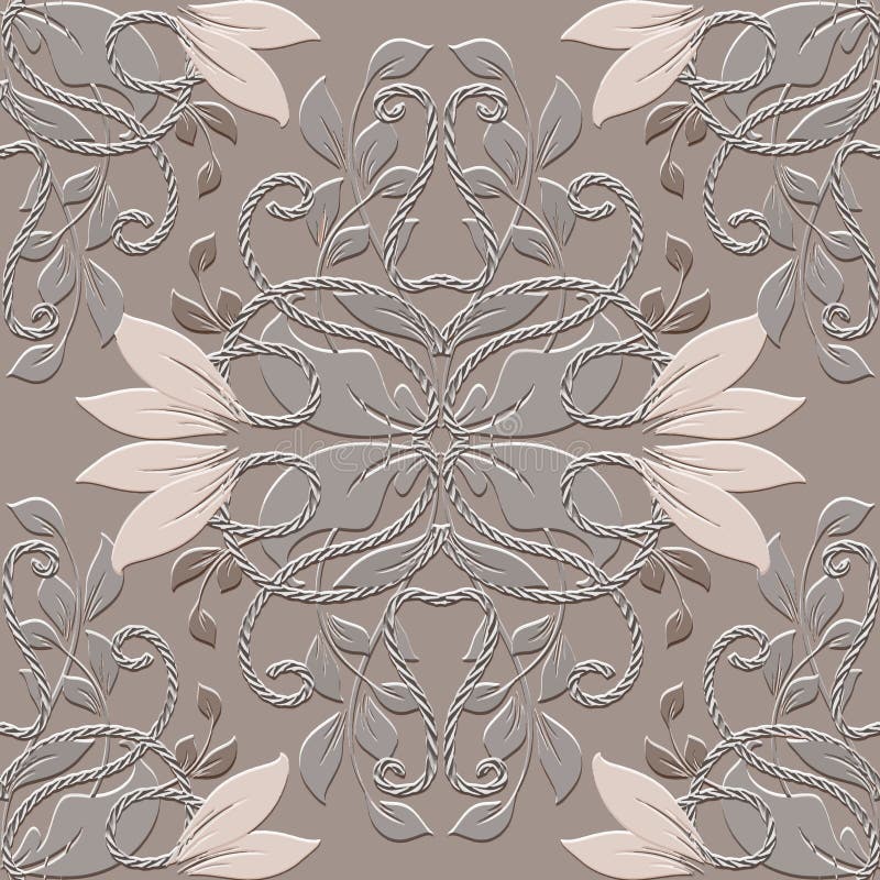 Textured Floral 3d Seamless Pattern. Embossed Background. Vintage ...