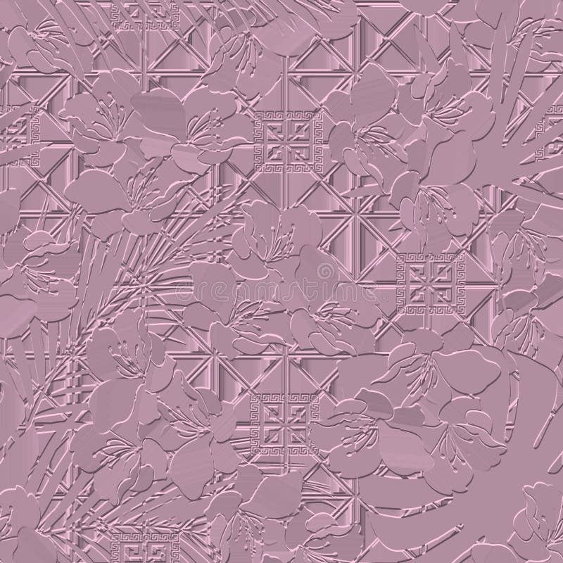 Textured Floral 3d Seamless Pattern. Embossed Pink Background. Vintage ... Textured Floral 3d Seamless Pattern. Embossed Pink Background. Vintage ...