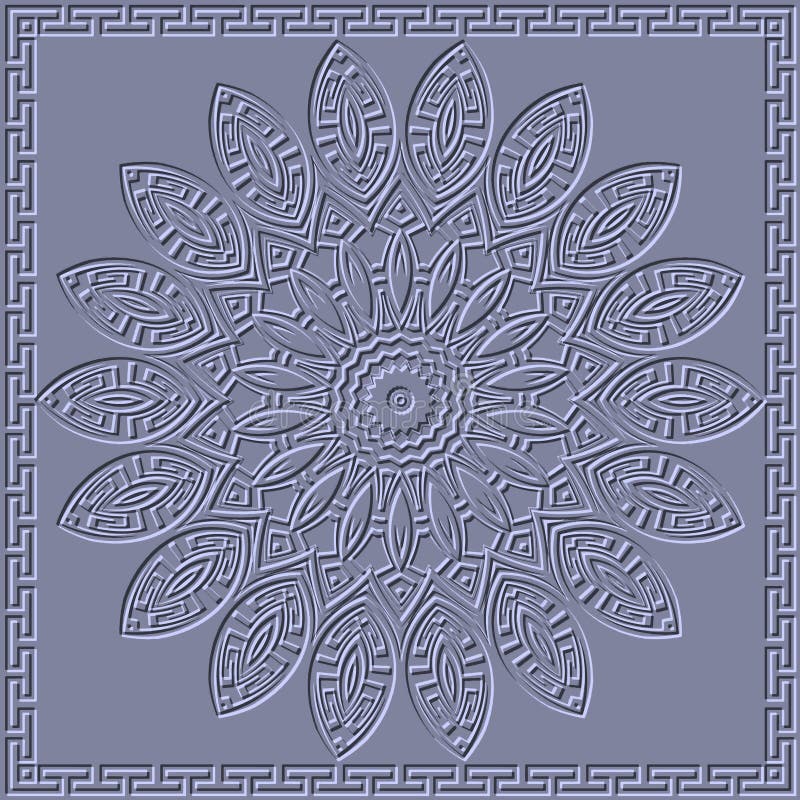 Textured Floral 3d Seamless Pattern with Square Frame. Greek Emboss ...