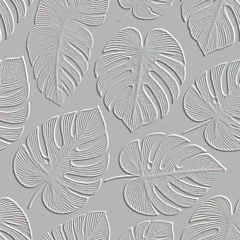 Textured Floral Line Art Emboss Monstera Leaves 3d Pattern. Tropical ...