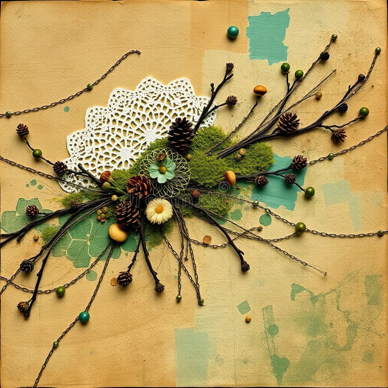 Textured Forest Collage with Bark, Moss, and Earthy Paper Layers in ...