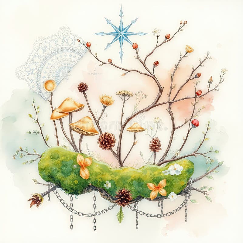 Textured Forest Collage with Bark, Moss, and Earthy Paper Layers in ...