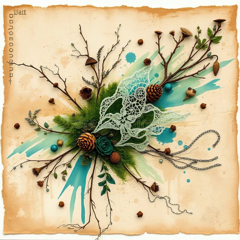 Textured Forest Collage with Bark, Moss, and Earthy Paper Layers in ...