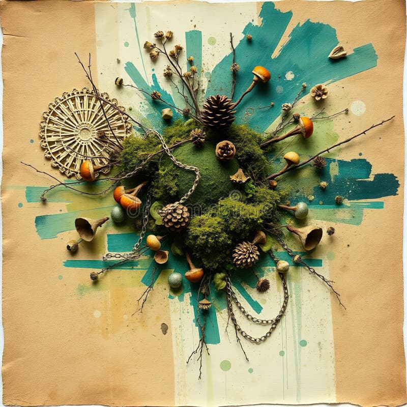 Textured Forest Collage with Bark, Moss, and Earthy Paper Layers in ...