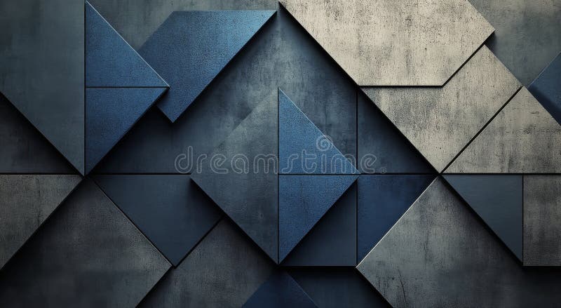 Textured Geometric Wall Design Featuring Blue and Concrete Triangular ...
