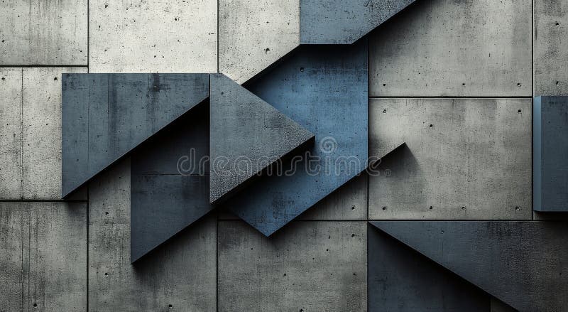 Textured Geometric Wall Design Featuring Blue and Concrete Triangular ...