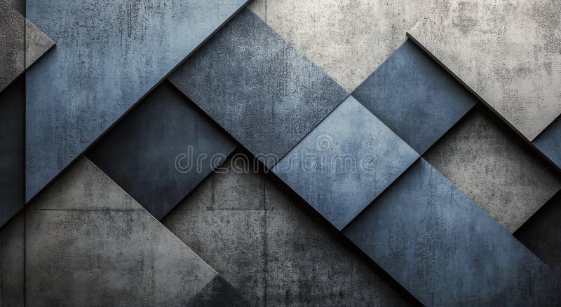 Textured Geometric Wall Design Featuring Blue and Concrete Triangular ...