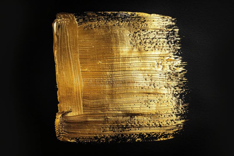 Textured Golden Acrylic Paint Strokes on a Black Canvas Background ...