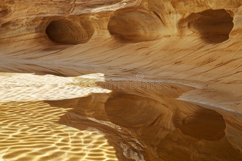 Textured Golden Desert Sand Ripples Under Sunlight Smooth Reflective ...