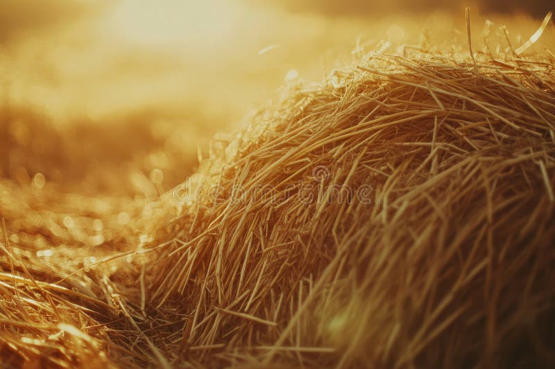 Textured Golden Haystack, Dense Bundles of Straw Glowing Under Soft ...