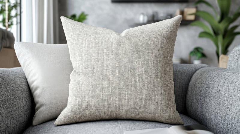 Textured Gray and Beige Pillow on a Modern Sofa Stock Illustration ...