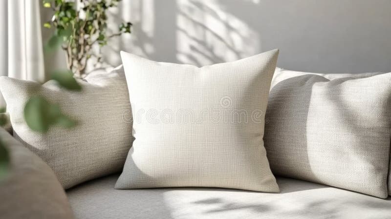 Textured Gray and Beige Throw Pillows on a Sofa Stock Illustration ...