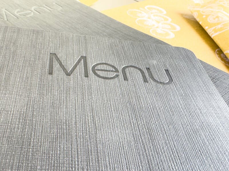 Textured Gray Menu Cover Close-up with Elegant Design Editorial ...