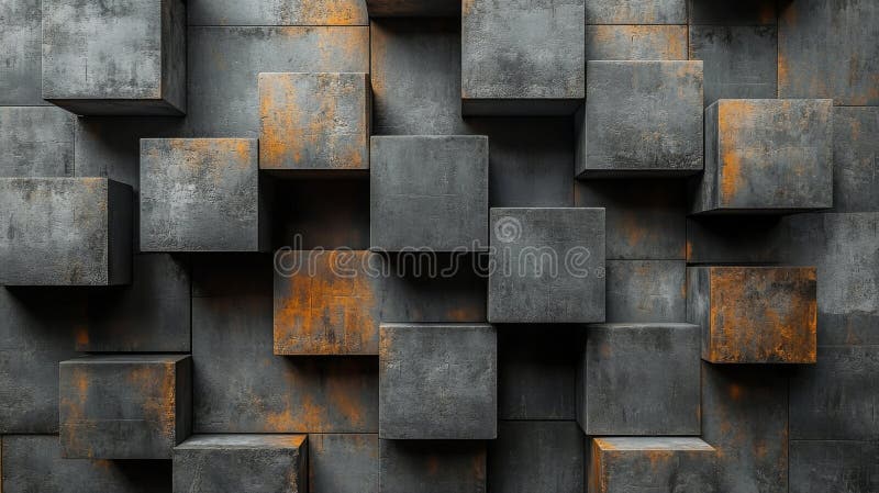 Textured Gray Wall with Varying Sized Concrete Cubes Creating an ...