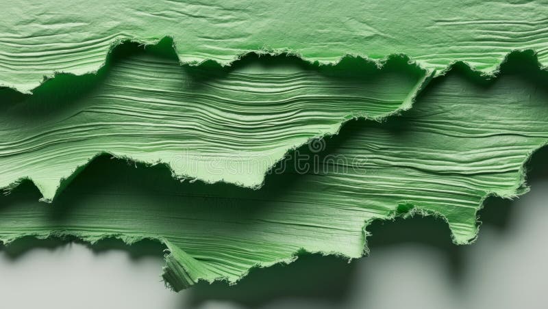 Textured Green Paper with Torn Edges Creating Layered Abstract and ...