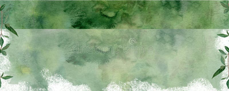 Textured Green Watercolor Wash Background with Leaves on Both Sides ...