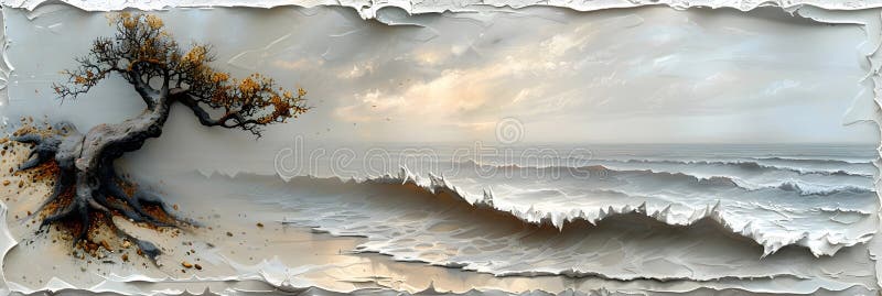 Textured Grey Beach Scene with Half-Buried Tree Stock Illustration ...