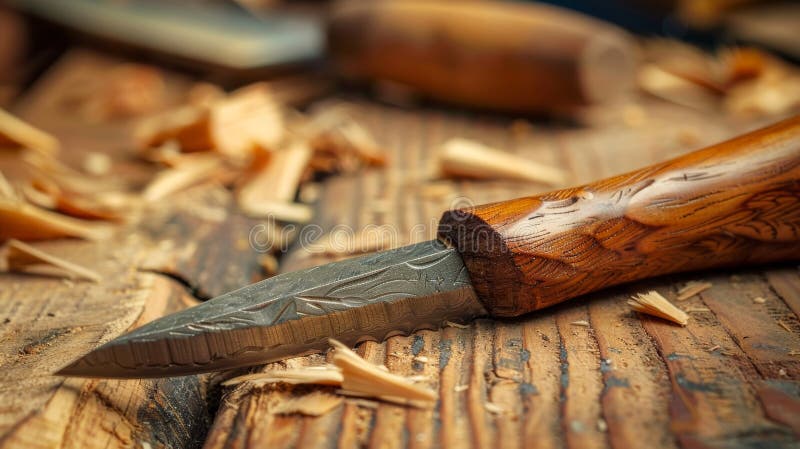 The Textured Grip of a Wood Carving Knife Its Blade Sharp As an Arrow ...