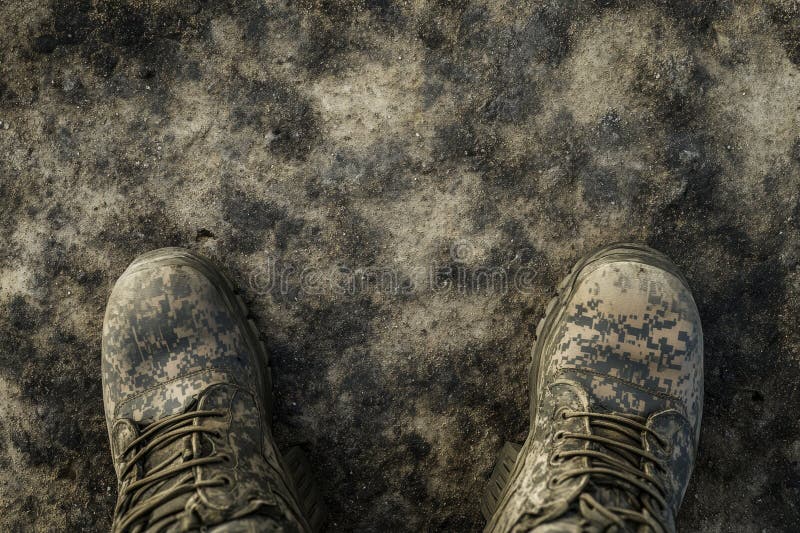 Textured Ground with Military Boot Prints in an Empty Area for Marking ...