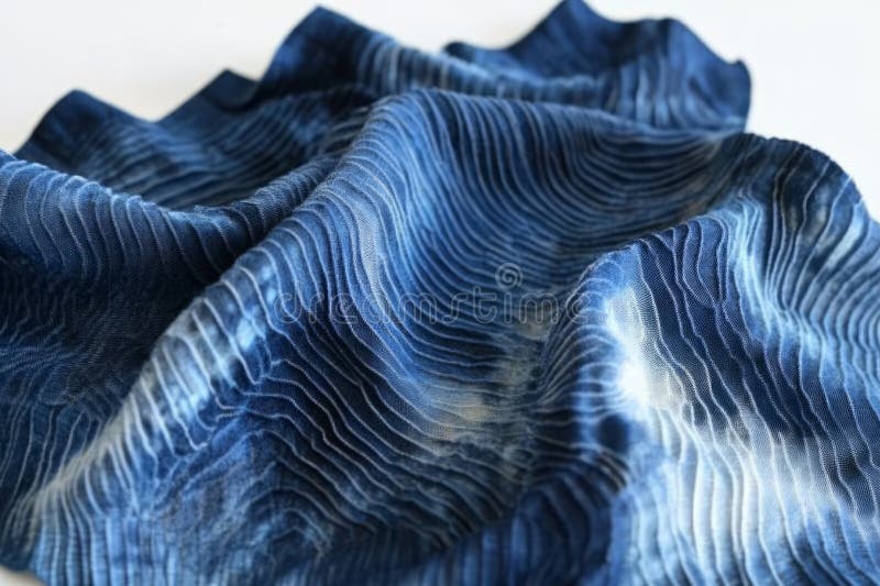 Textured Hand-dyed Shibori Fabric, Deep Blue Indigo Patterns Formed by Intricate Folding and ...