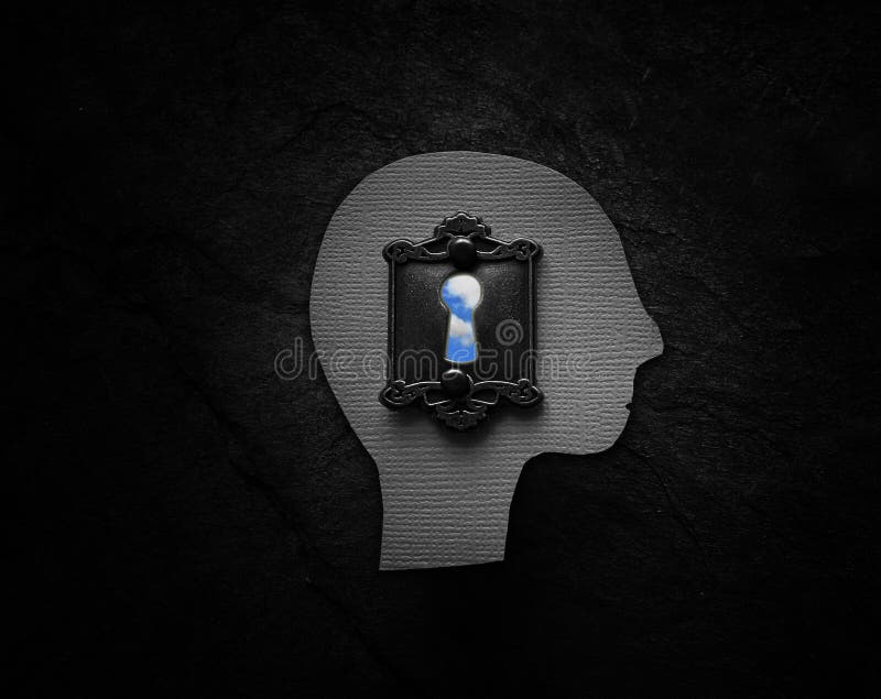 Textured Head Figure with Vintage Lock and Blue Sky Keyhole Stock Photo ...