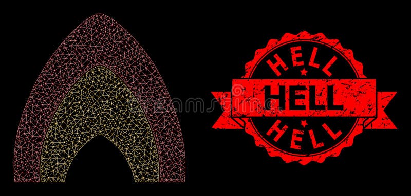 Textured Hell Stamp and Polygonal Mesh Fire Flame Stock Vector ...